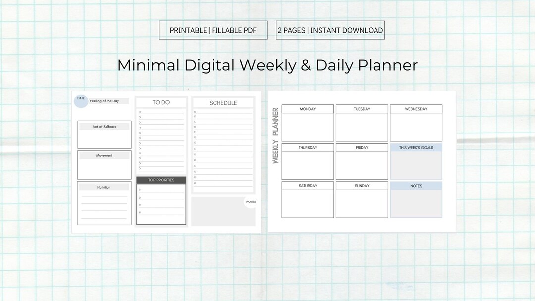 Minimalist Daily & Weekly Planner, Digital Planner, Instant Download ...