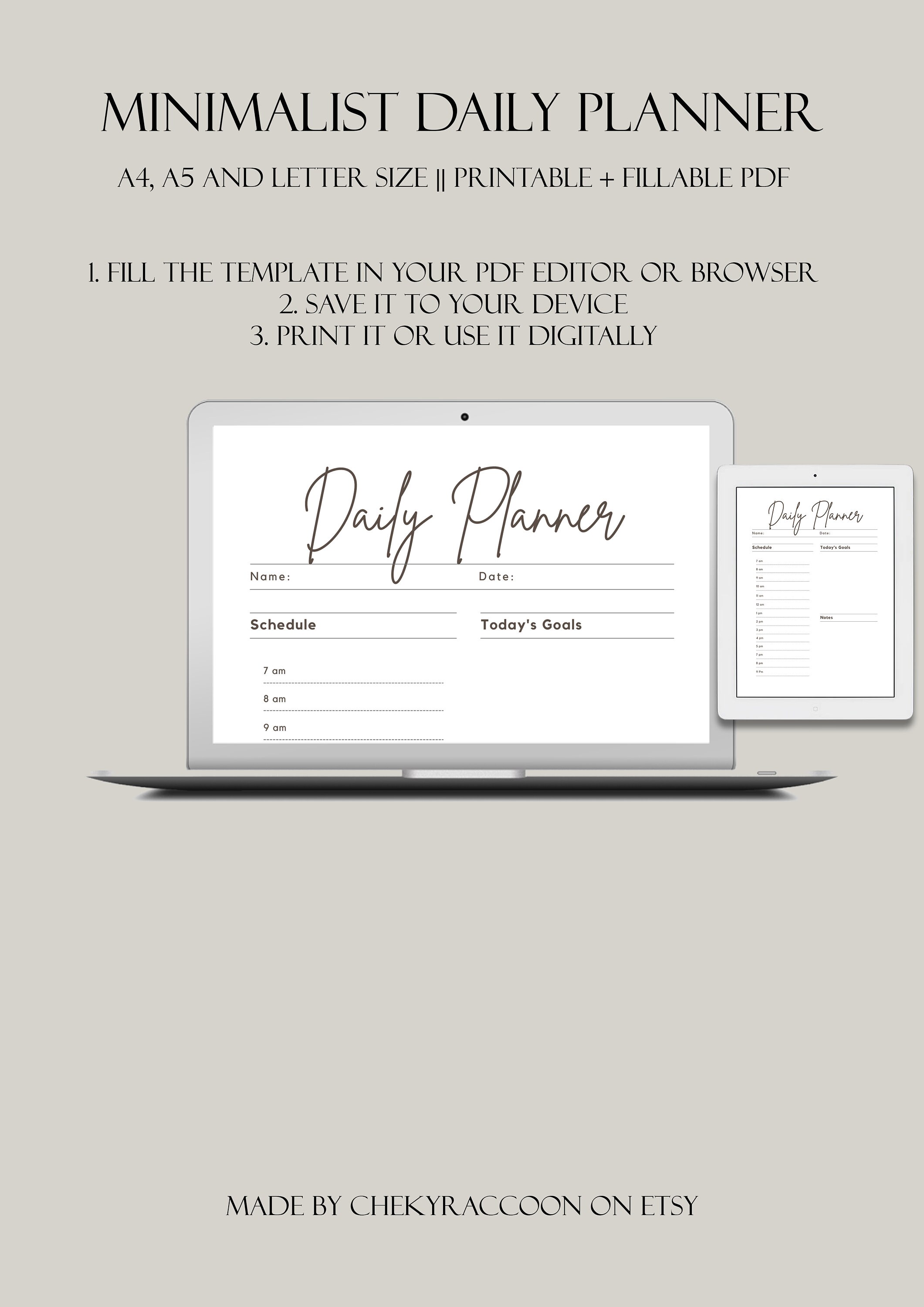 Minimalist Daily Planner Printable Dove Grey Daily to Do List for Work ...
