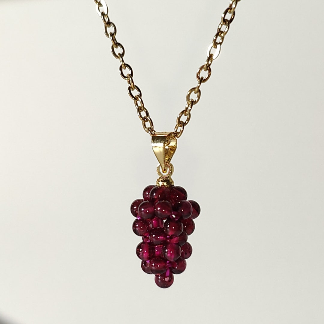 Red Garnet Grapefruit Necklace - 18k Gold Plated Chain With Kawaii ...