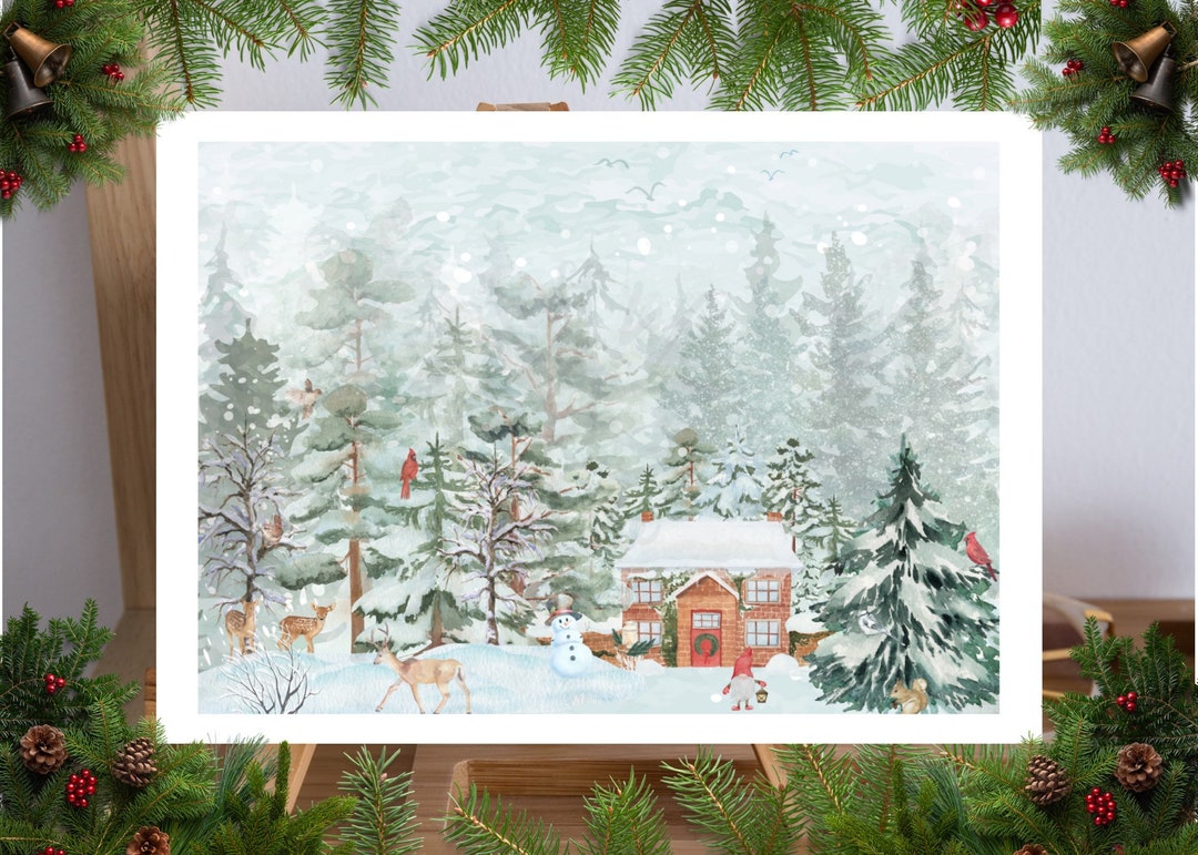 Winter Forest Natures Holiday Blank Back Notecard With Envelope Art ...