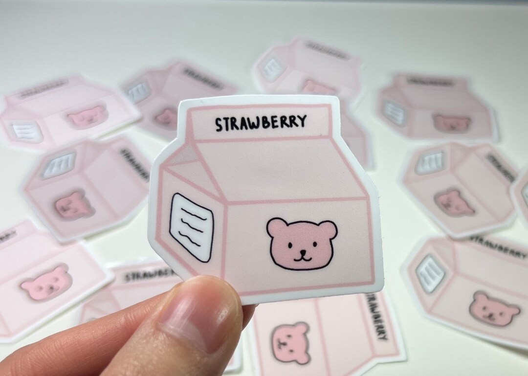 Strawberry Milk Bottle Sticker| Cute Breakfast Sticker| Food and Drink ...