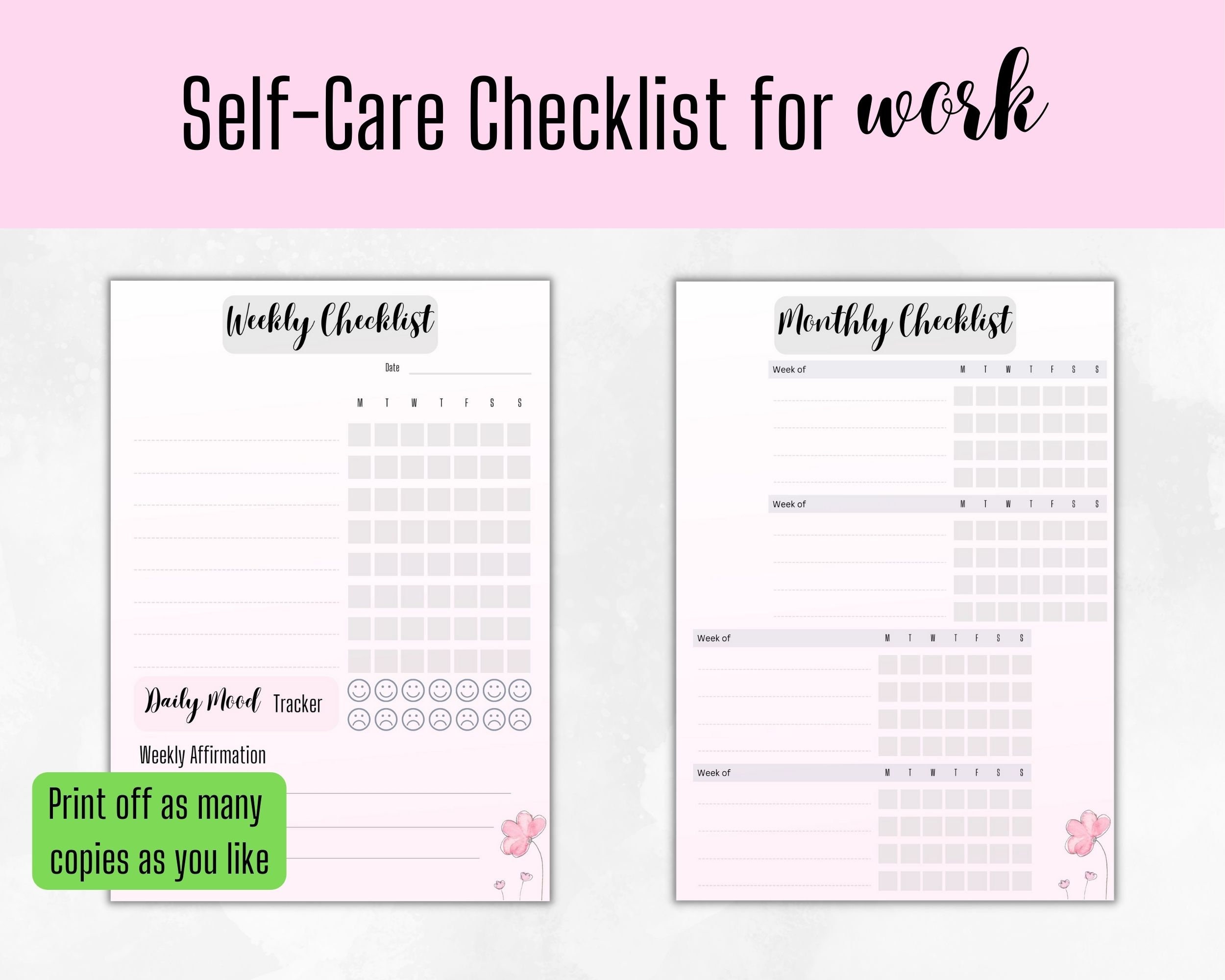 Self Care Checklist Printable Planner Digital Download Self Etsy