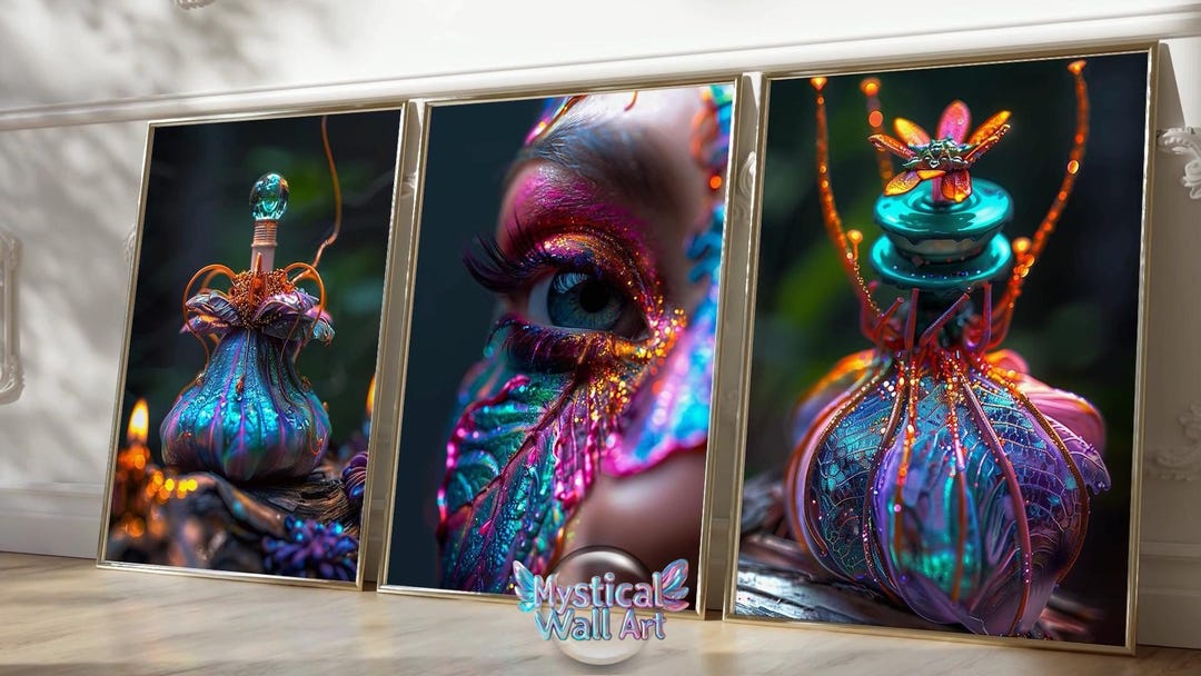 Set of 3 Framed Wall Art Prints-fantasy Surreal Art Triptych-premium ...