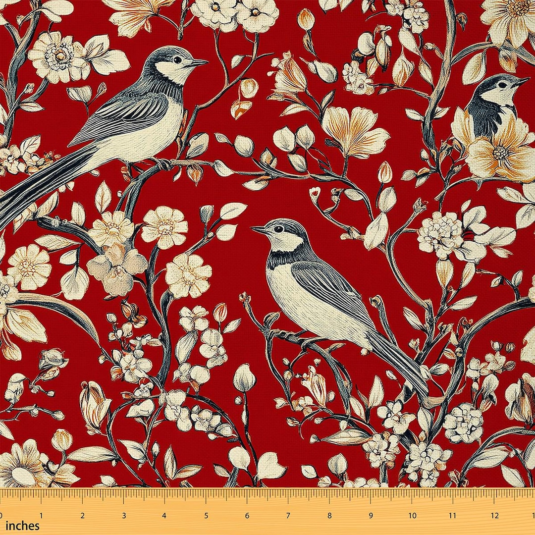 Hummingbird Fabric by the Yard, Rustic Farmhouse Bird Fabric, Winter ...