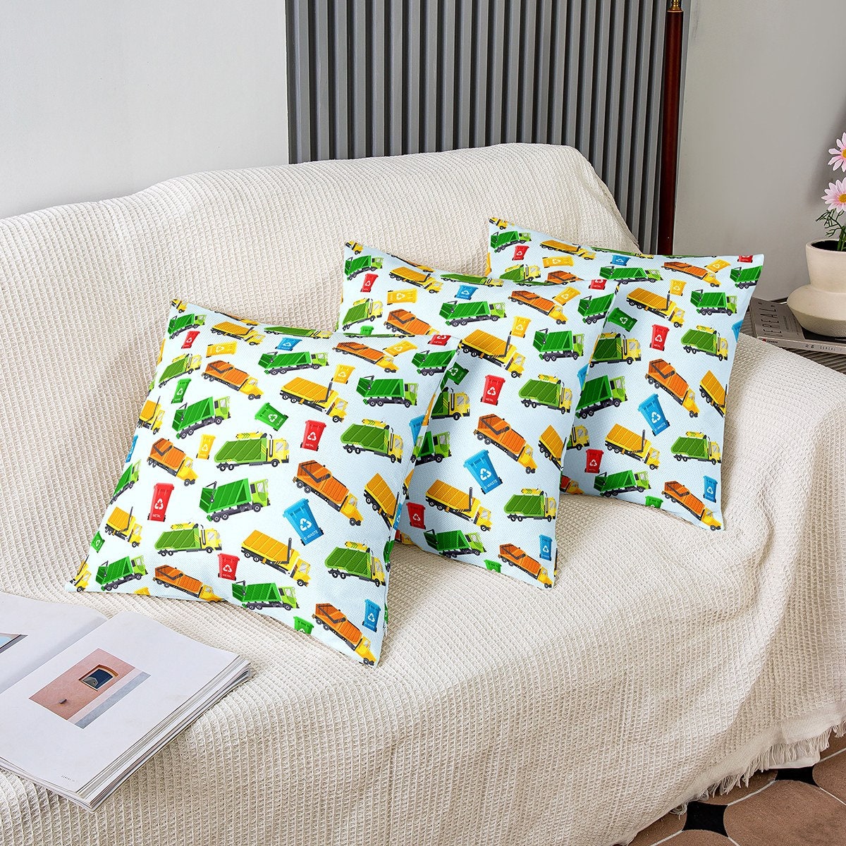 Cartoon Garbage Trucks Pillow Cover Environmental Vehicles - Etsy