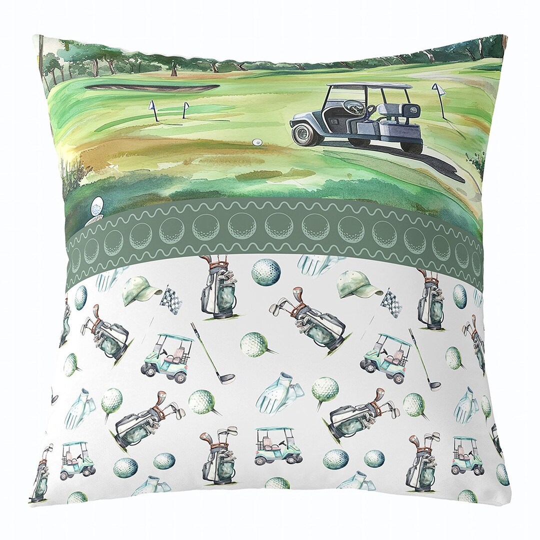 Golf Handmade Pillow Cover, Sporting Ball Game Golf Clubs Carts ...