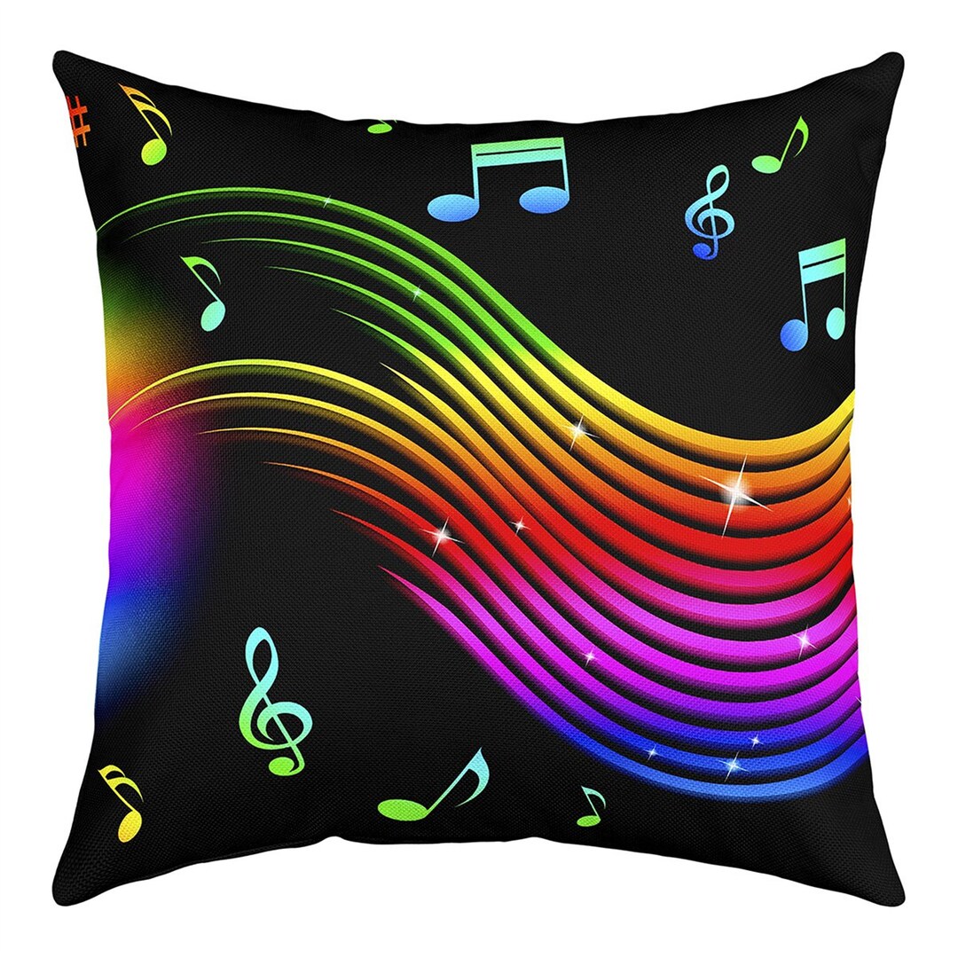 Music Theme Pillow Cover for Bed Sofa, Rainbow Musical Notes Pillow ...