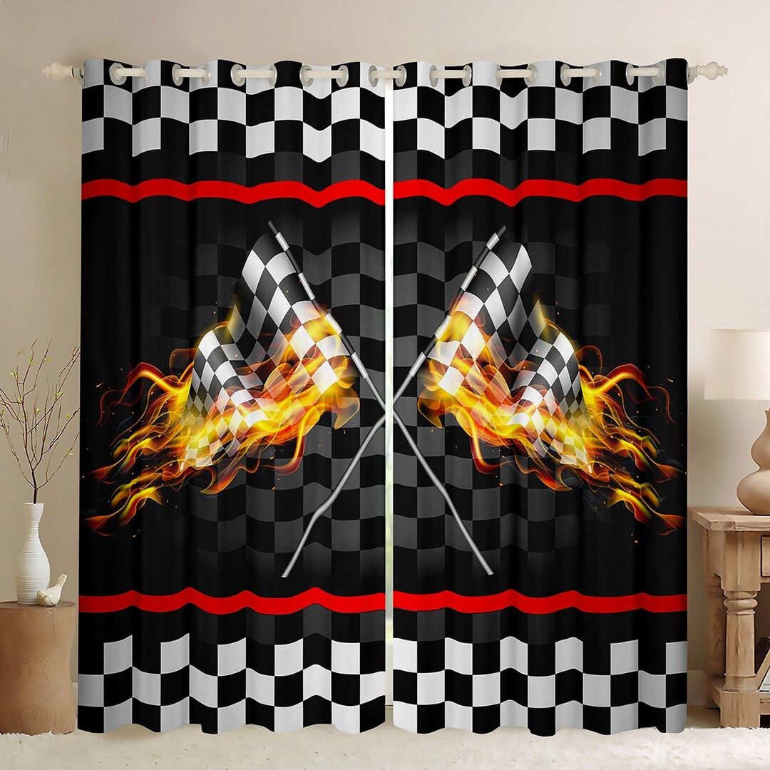Checker Flag Window Curtains Extreme Sports Racing Car Window - Etsy