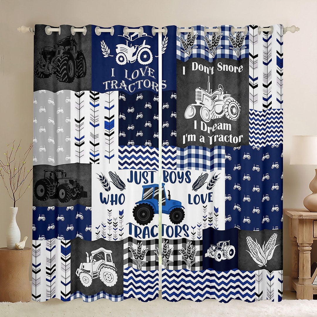 Tractor Handmade Window Curtains, Cartoon Vehicles Farm Tractors Boho ...