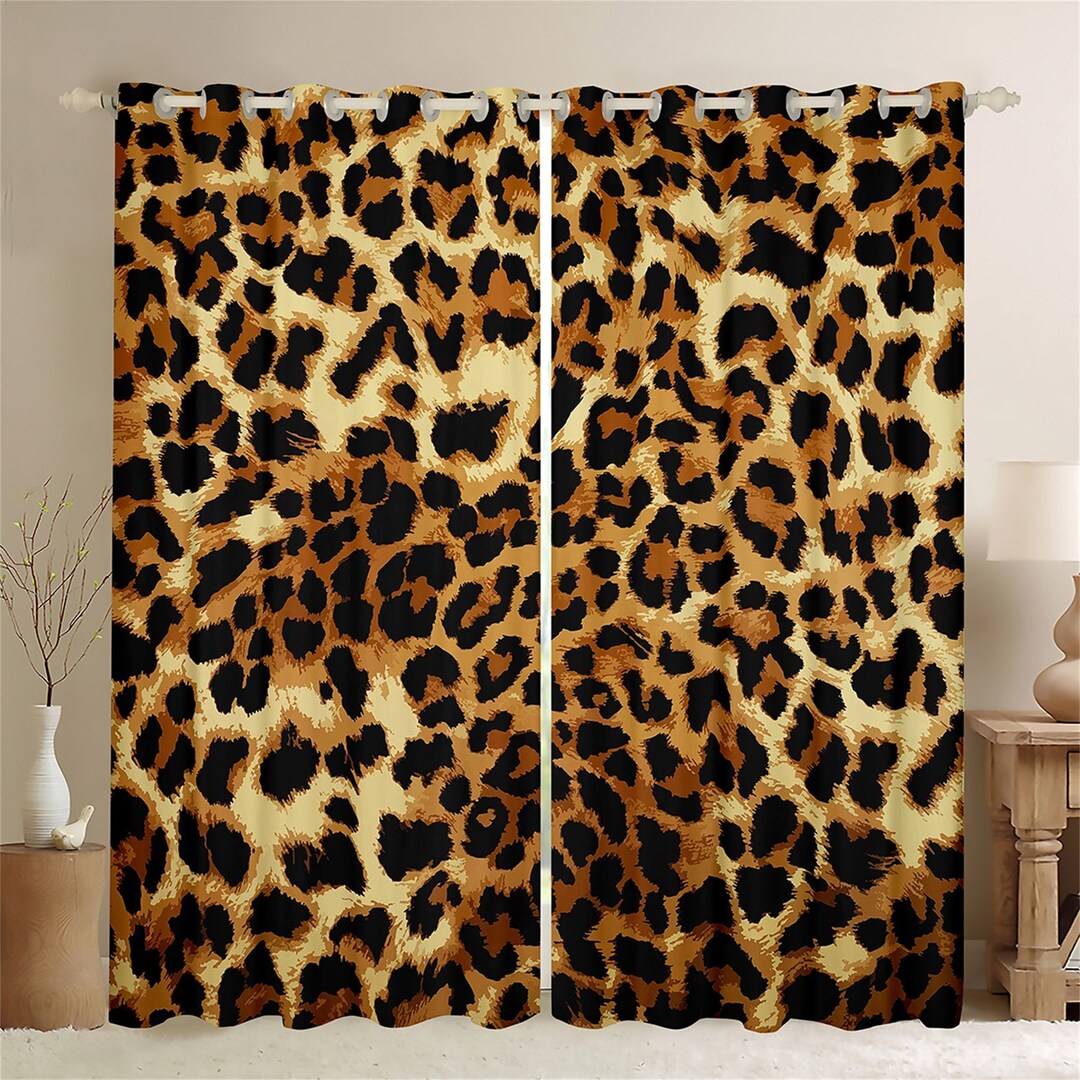 Leopard Print Window Curtain Set Luxury Brown Black - Etsy