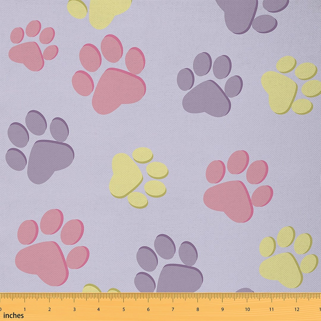 Cartoon Dog Paw Polyester Fabric by the Yard, Colorful Puppy Footprint ...