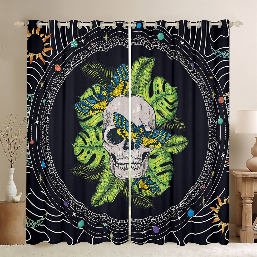 Goth Skull Window Curtains Death Moth Skeleton Bohemian - Etsy
