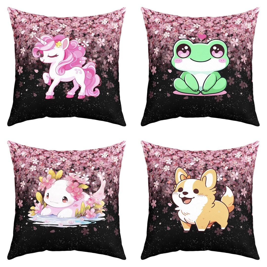 Set of 4 Cartoon Animal Pillow Cover Unicorn Frog Axolotl - Etsy