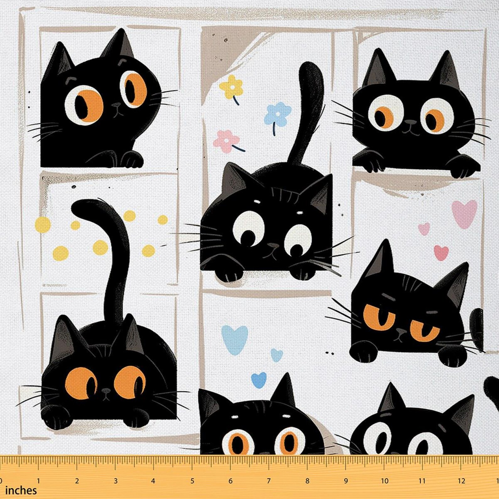 Cartoon Black Cats Polyester Fabric by the Yard, Lovely Pet Animal ...