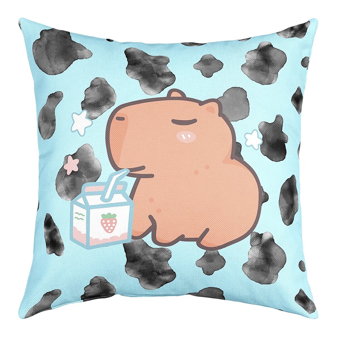Capybara Handmade Pillow Cover, Cartoon Lake Animal Strawberry Milk ...