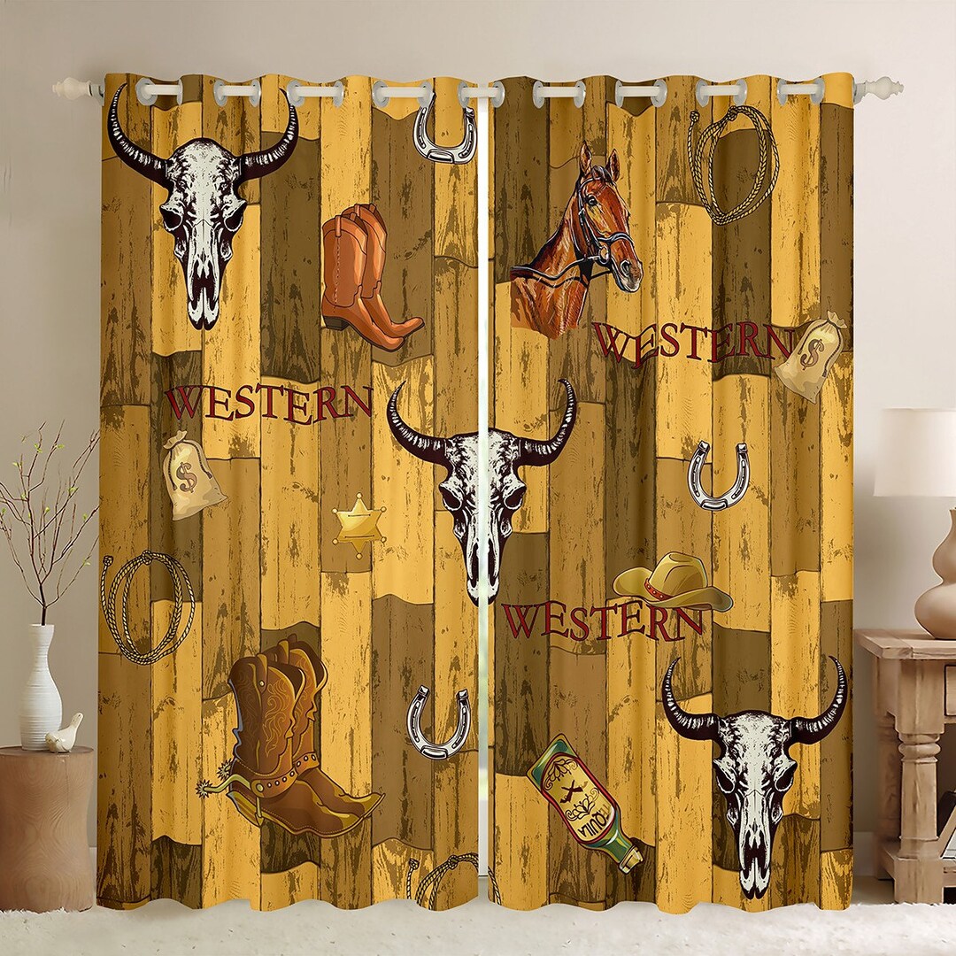 Western Cowboy Window Curtain Set Tribal Boots Horse - Etsy