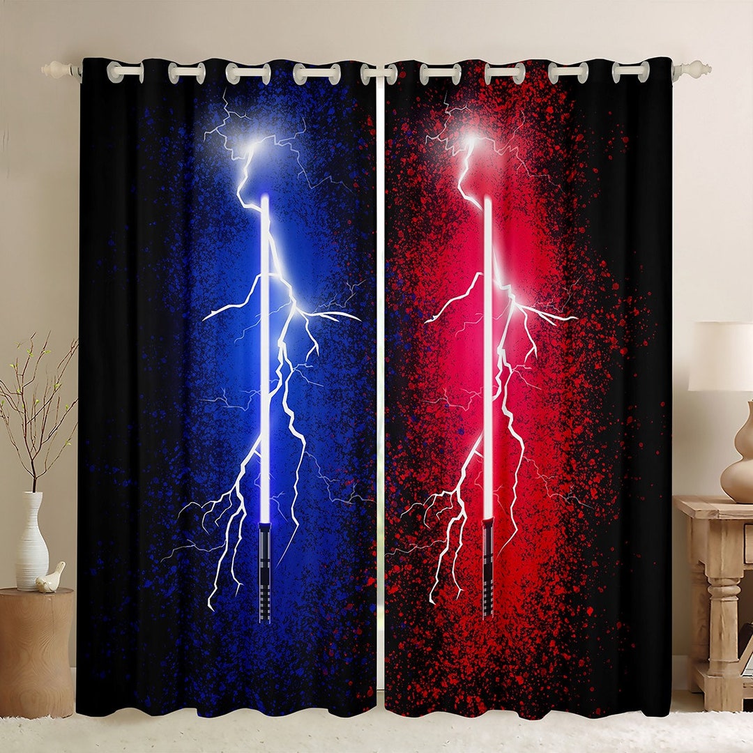 Lightaber Window Curtain Set Modern Lightning Laser Curtains - Etsy