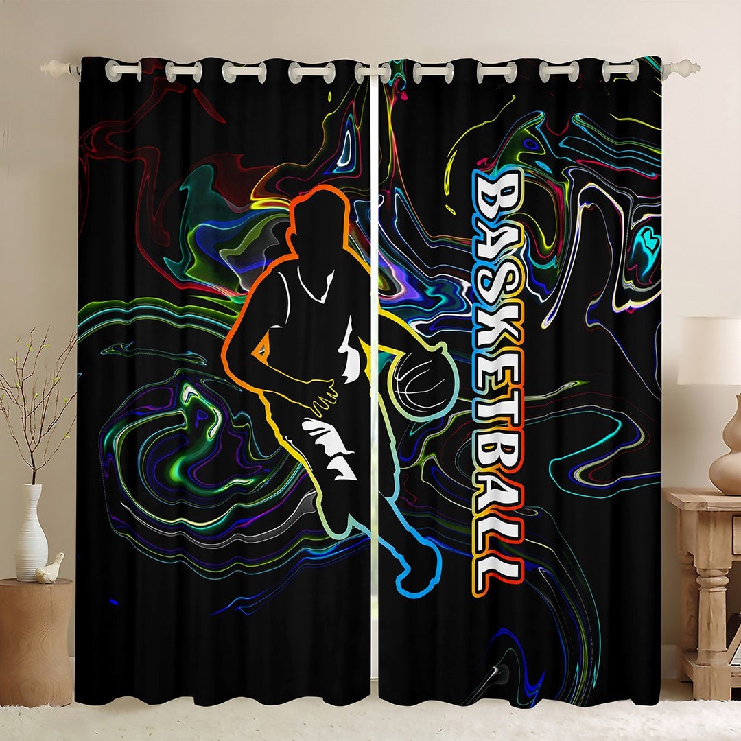 Basketball Window Curtains, Sports Ball Game Player Silhouette Window ...