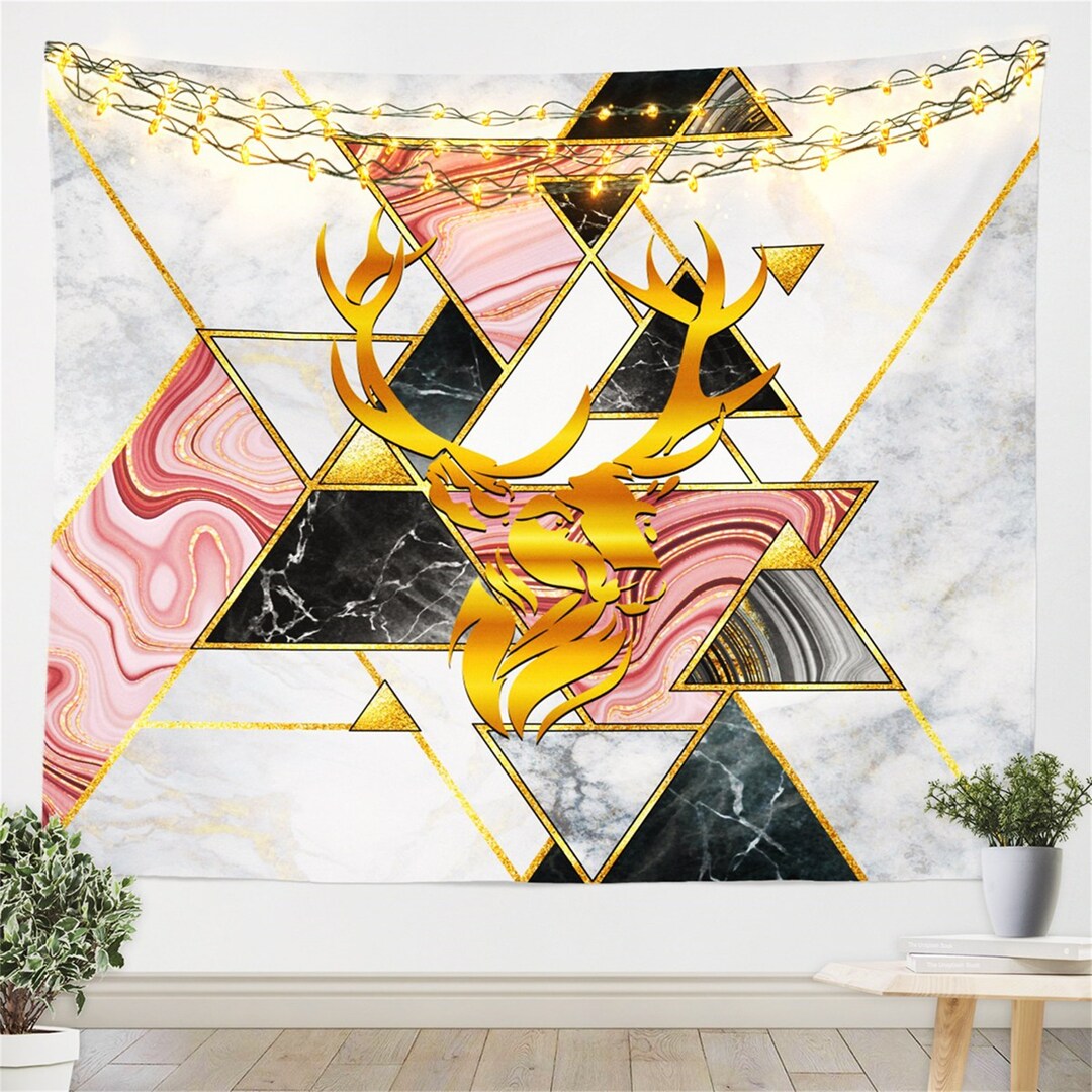 Golden Deer Antler Wall Blankets Tapestries, Artistic Animal Glitter ...