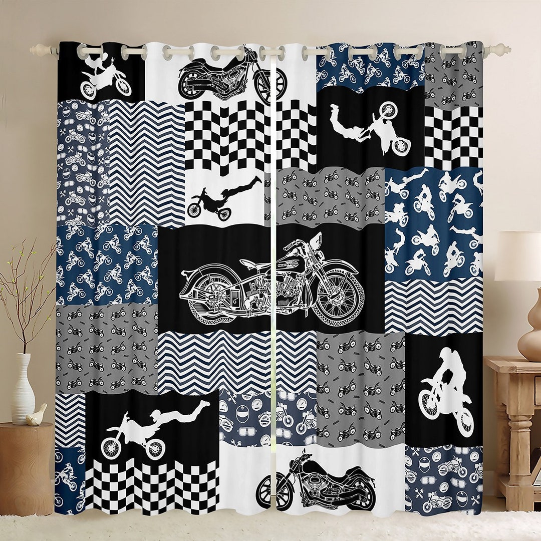 Motorcycle Dirt Bike Window Curtains, Extreme Sports Motocross Rider ...
