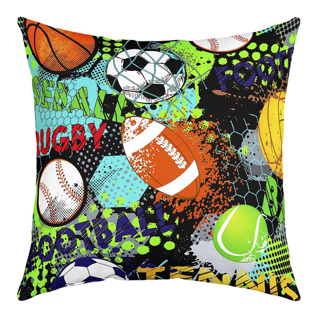 Sports Ball Game Pillow Case Cover, Rugby Basketball Football Baseball ...