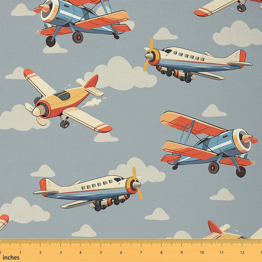 Retro Airplane Fabric by the Yard, Aviation Aircraft Plane Graffiti ...