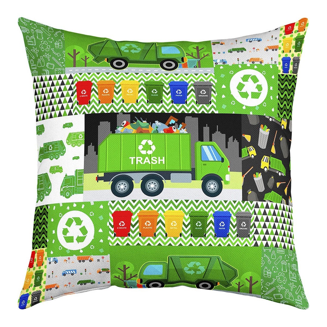 Garbage Truck Sofa Pillow Cover, Environmental Vehicle Rubbish Bin ...