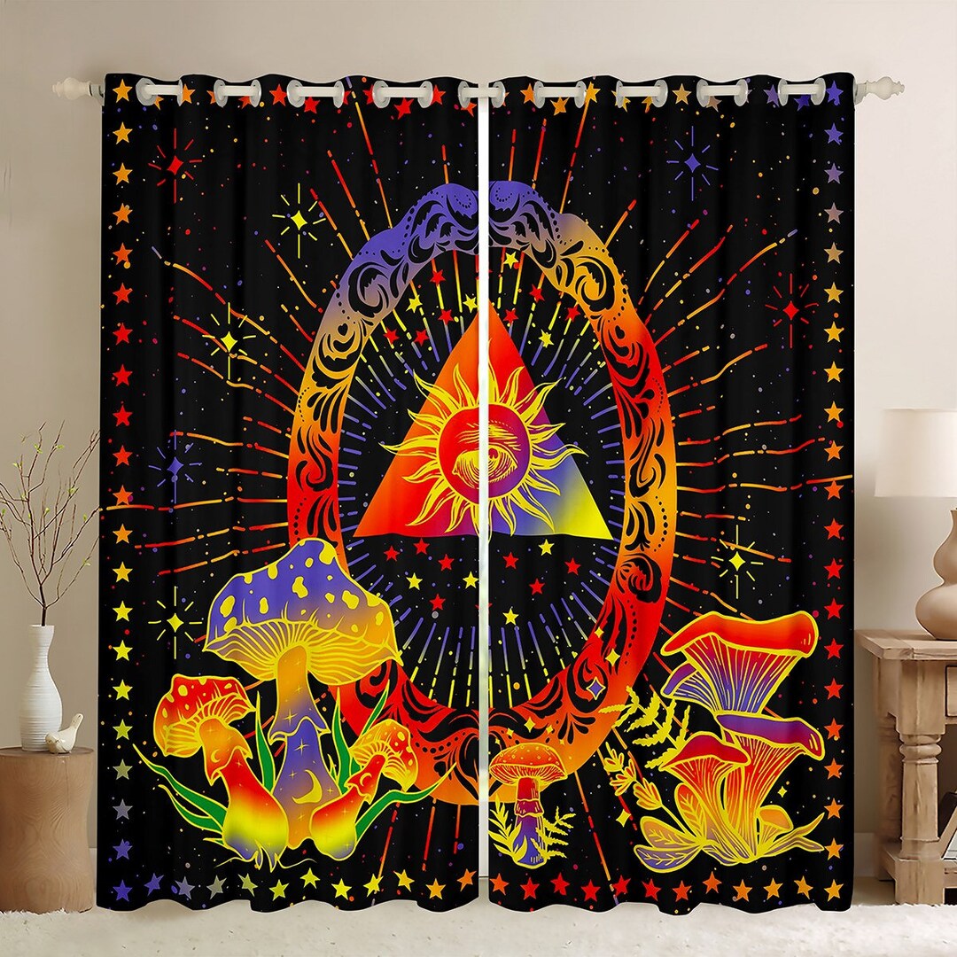 Wild Mushroom Window Curtains, Exotic Eye Neon Sun Bohemian Swirl ...