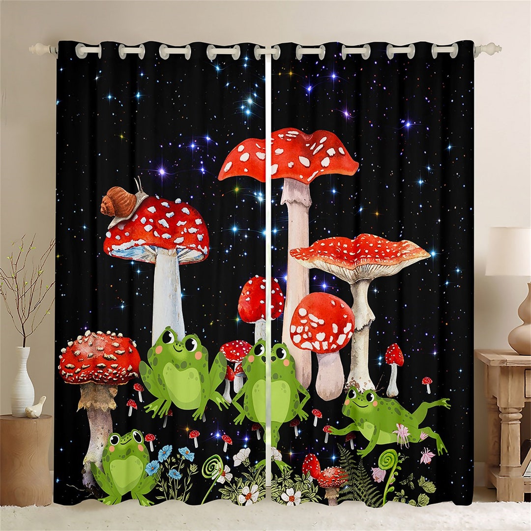 Red Mushroom Handmade Curtain Set, Jungle Wild Animal Frog Snail ...
