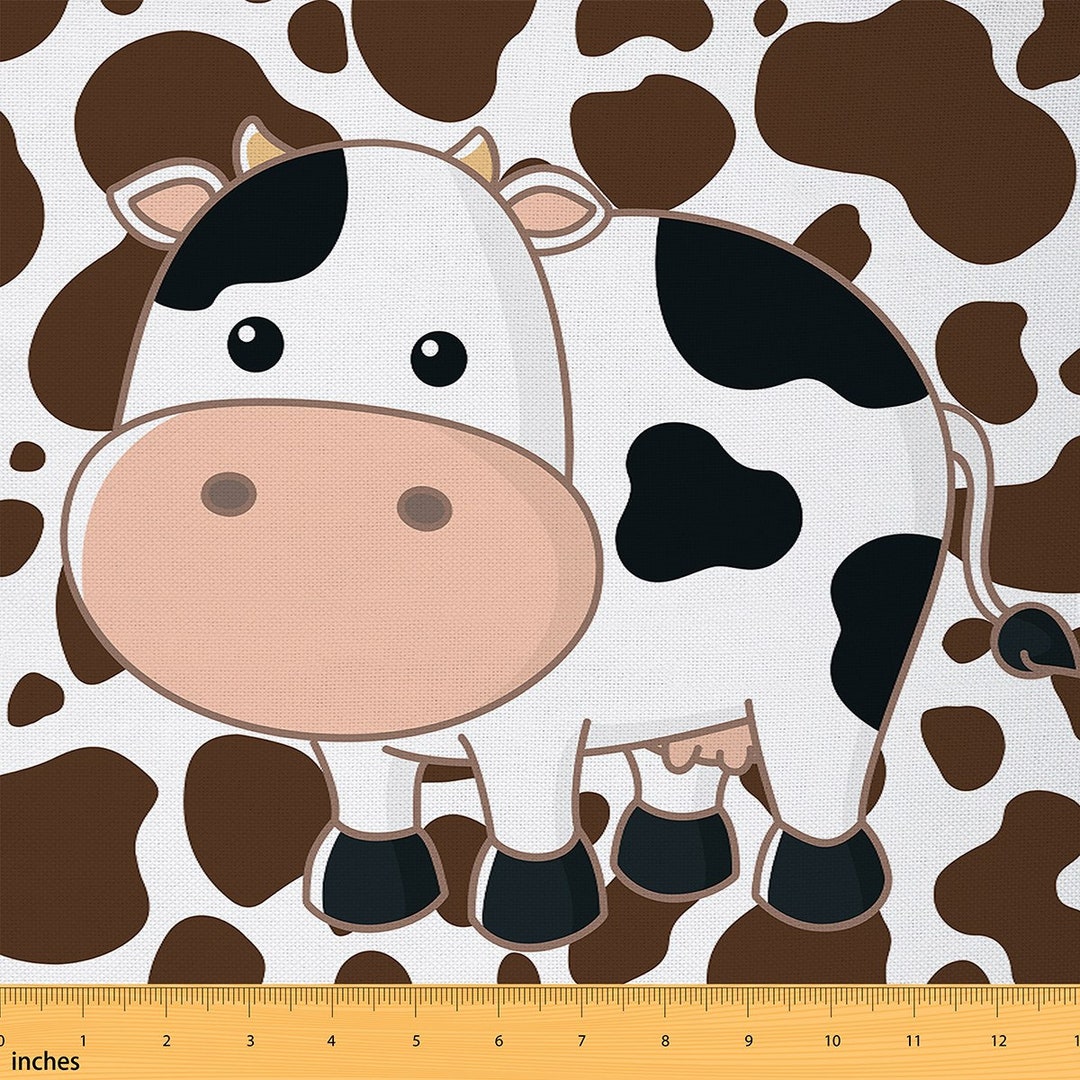 Cartoon Cow Fabric by the Yard, Lovely Farm Animal Polyester Fabric ...