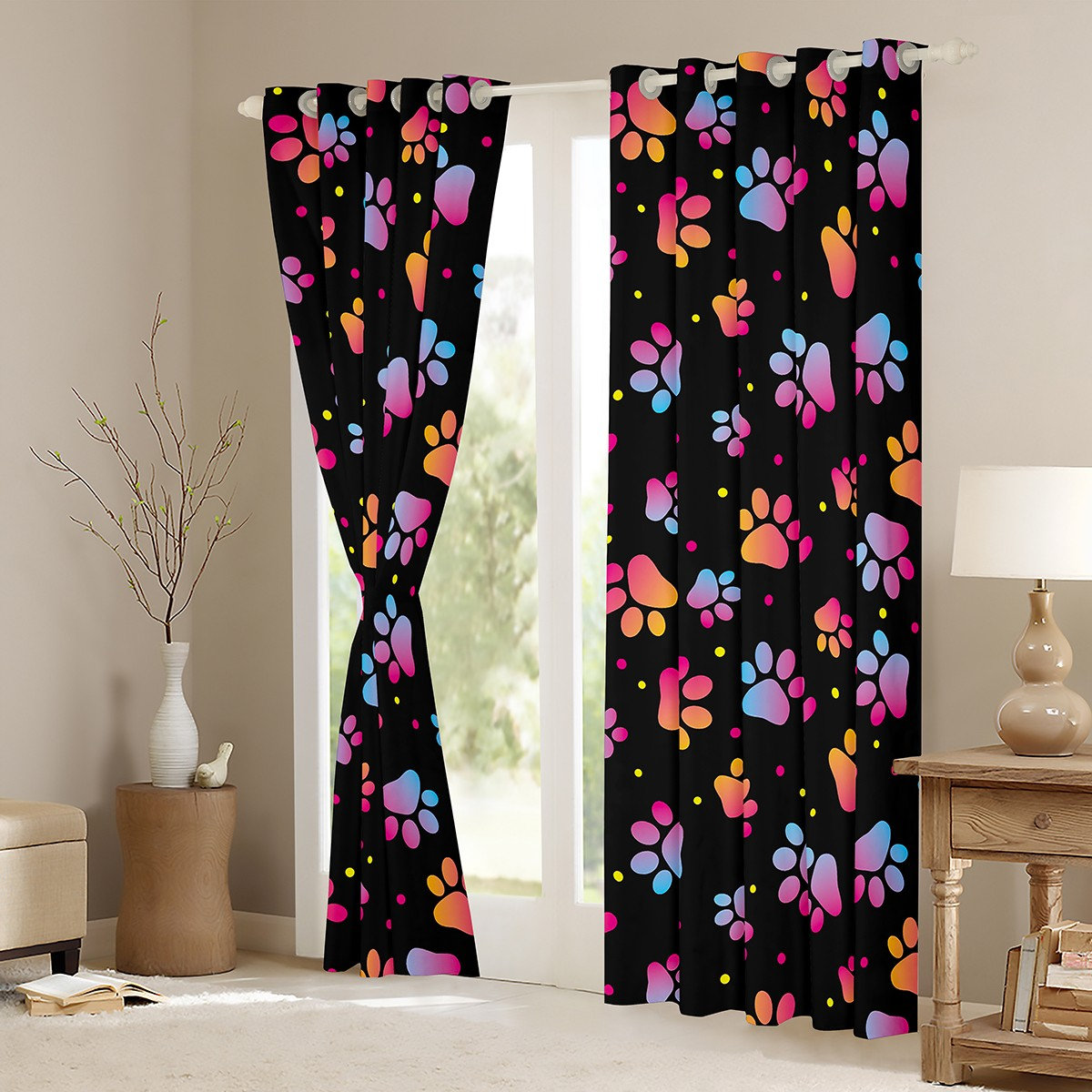 Cartoon Dog Paw Window Curtain Set Lovely Puppy Pet Footprint - Etsy