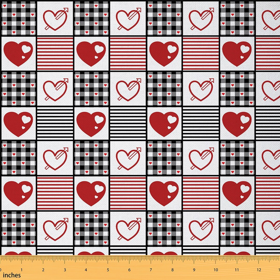 Love Fabric by the Yard, Red Hearts Black White Stripes Plaids ...