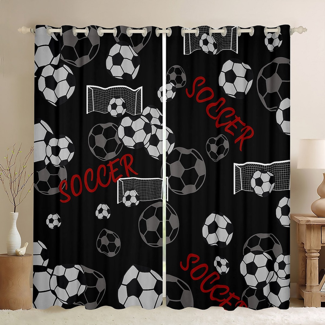 Soccer Football Window Curtains, Sporting Ball Game Goal Graffiti ...