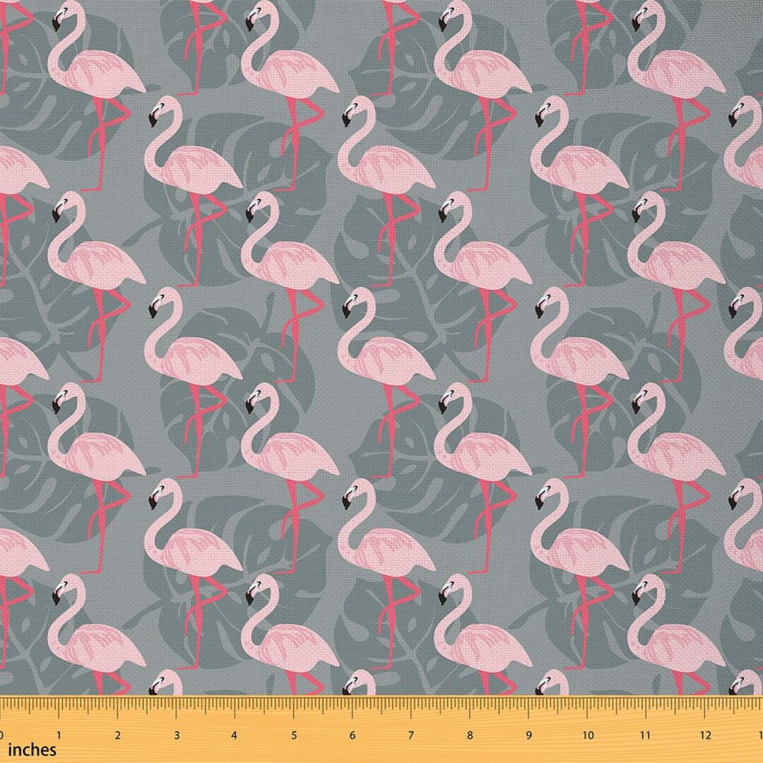 Pink Flamingo Fabric by the Yard, Tropical Wild Animal Gray Polyester ...