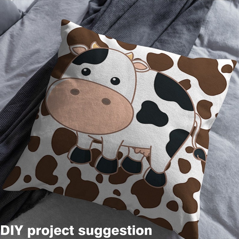 Cartoon Cow Fabric by the Yard, Lovely Farm Animal Polyester Fabric ...