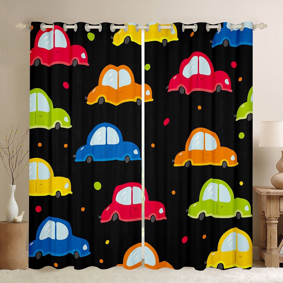 Cartoon Cars Window Curtain Set for Kids Teens, Colorful Vehicles ...