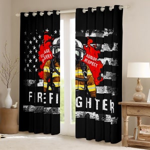 Firefighting Handmade Window Curtains Firefighter Red Flame - Etsy