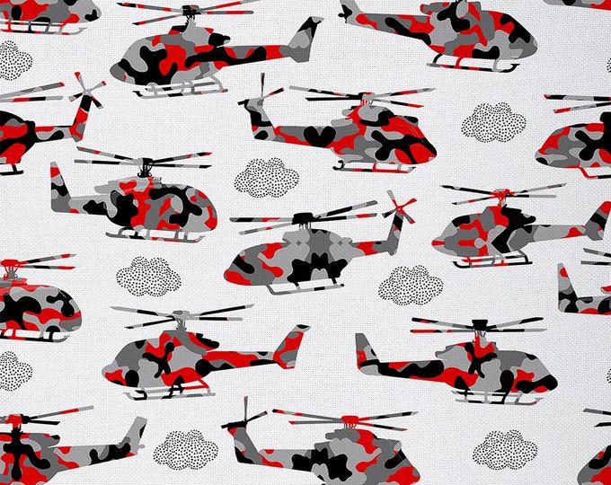 Helicopters on Blue Fabric Helicopter Silhouettes // Small by ...
