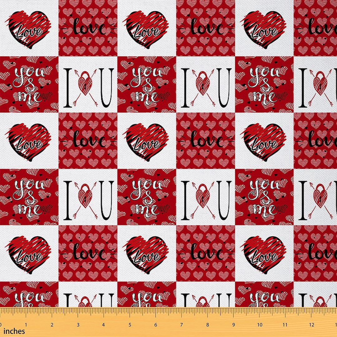Love Hearts Fabric by the Yard, Red Heart Valentines Day Fabric for ...