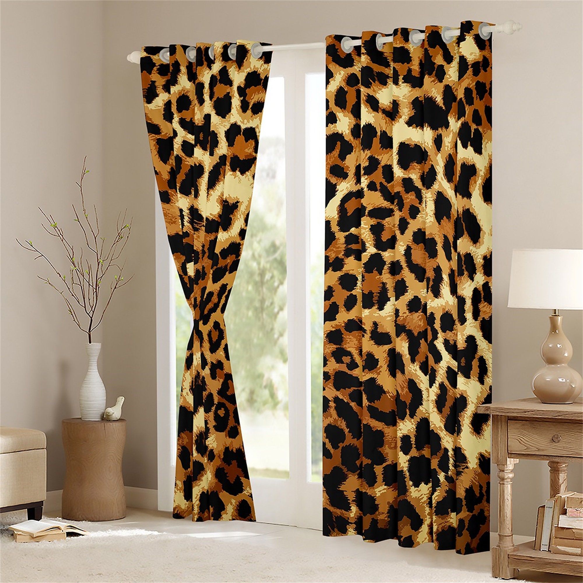 Leopard Print Window Curtain Set Luxury Brown Black - Etsy