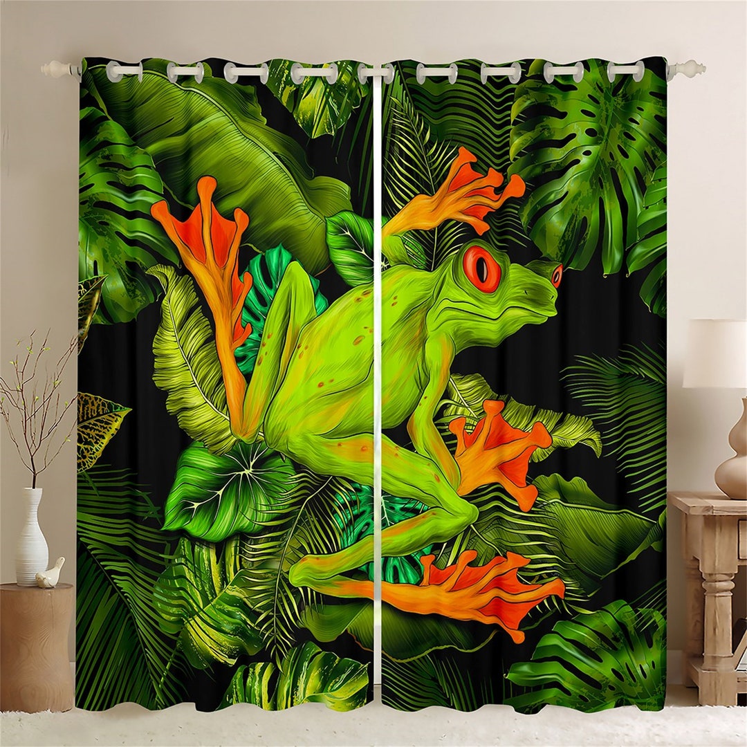 Cute Cartoon Frog Window Curtains, Wild Jungle Animal Window Drapes ...