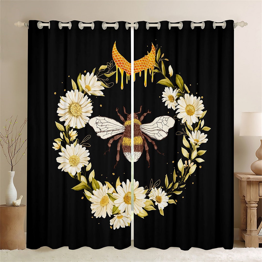 Handmade Bee Window Curtains, Cute Wild Animal Honeycomb Moon Circle ...
