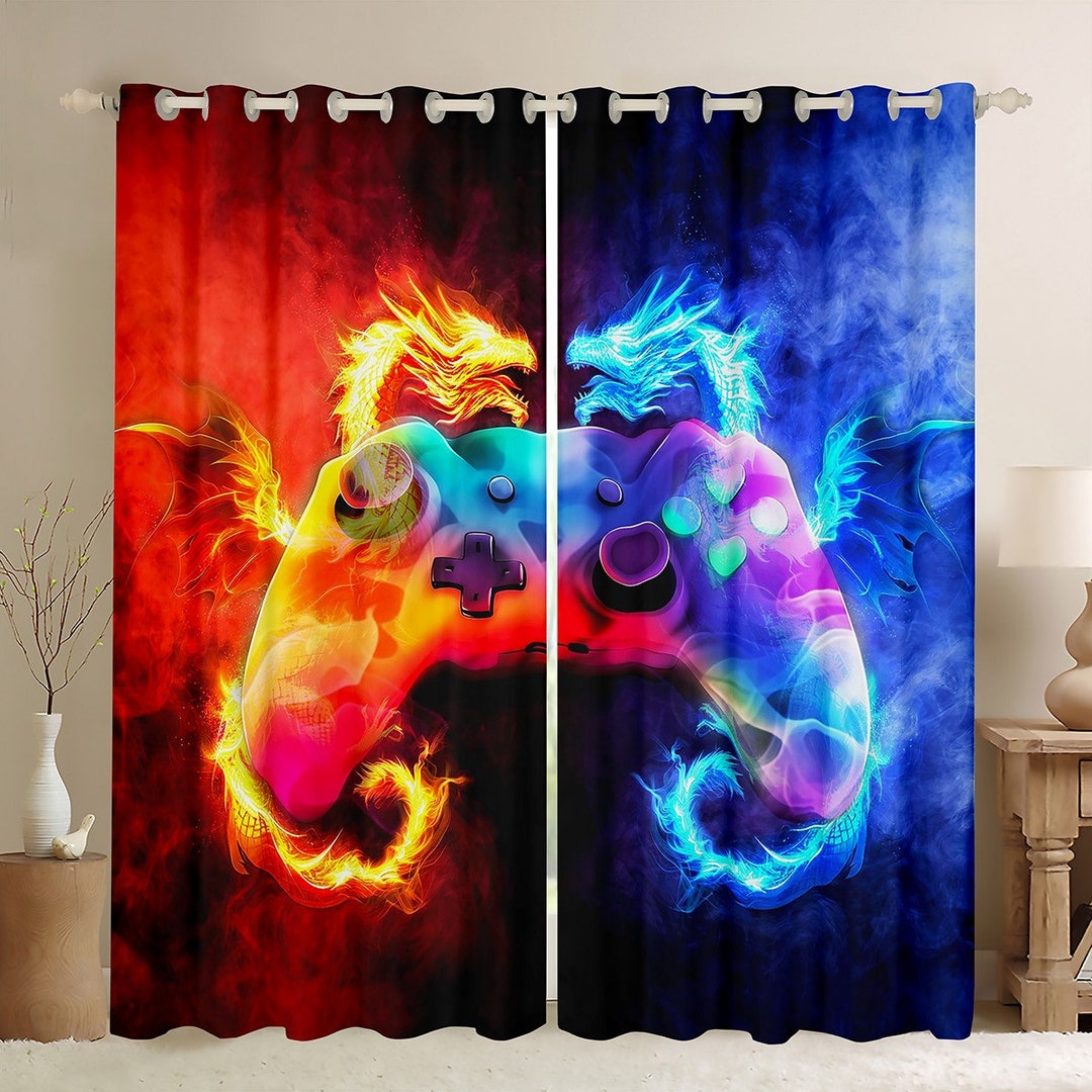 Game Pad Modern Window Curtain Set, Neon Dragon Mystic Animal Curtains ...