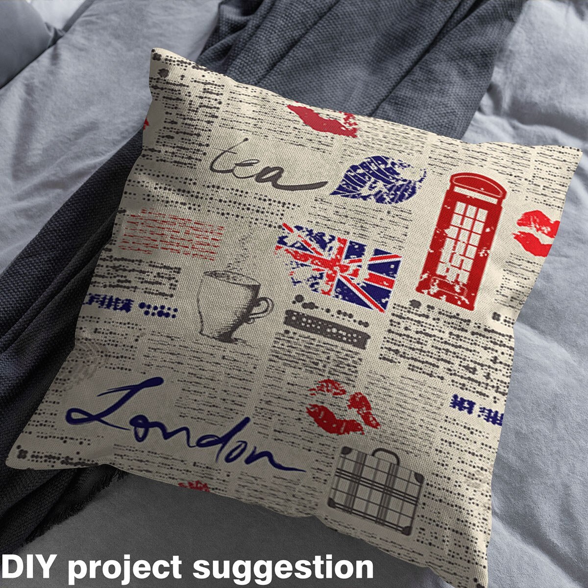 Retro England Polyester Natural Fabric by the Yard, London Newspaper ...