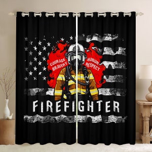 Firefighting Handmade Window Curtains Firefighter Red Flame - Etsy