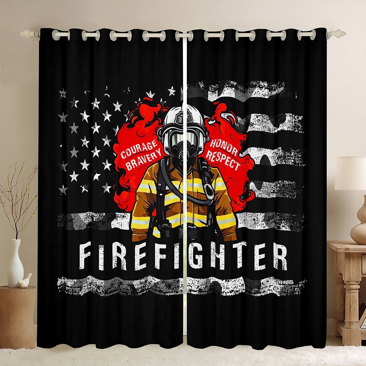 Firefighting Handmade Window Curtains Firefighter Red Flame - Etsy