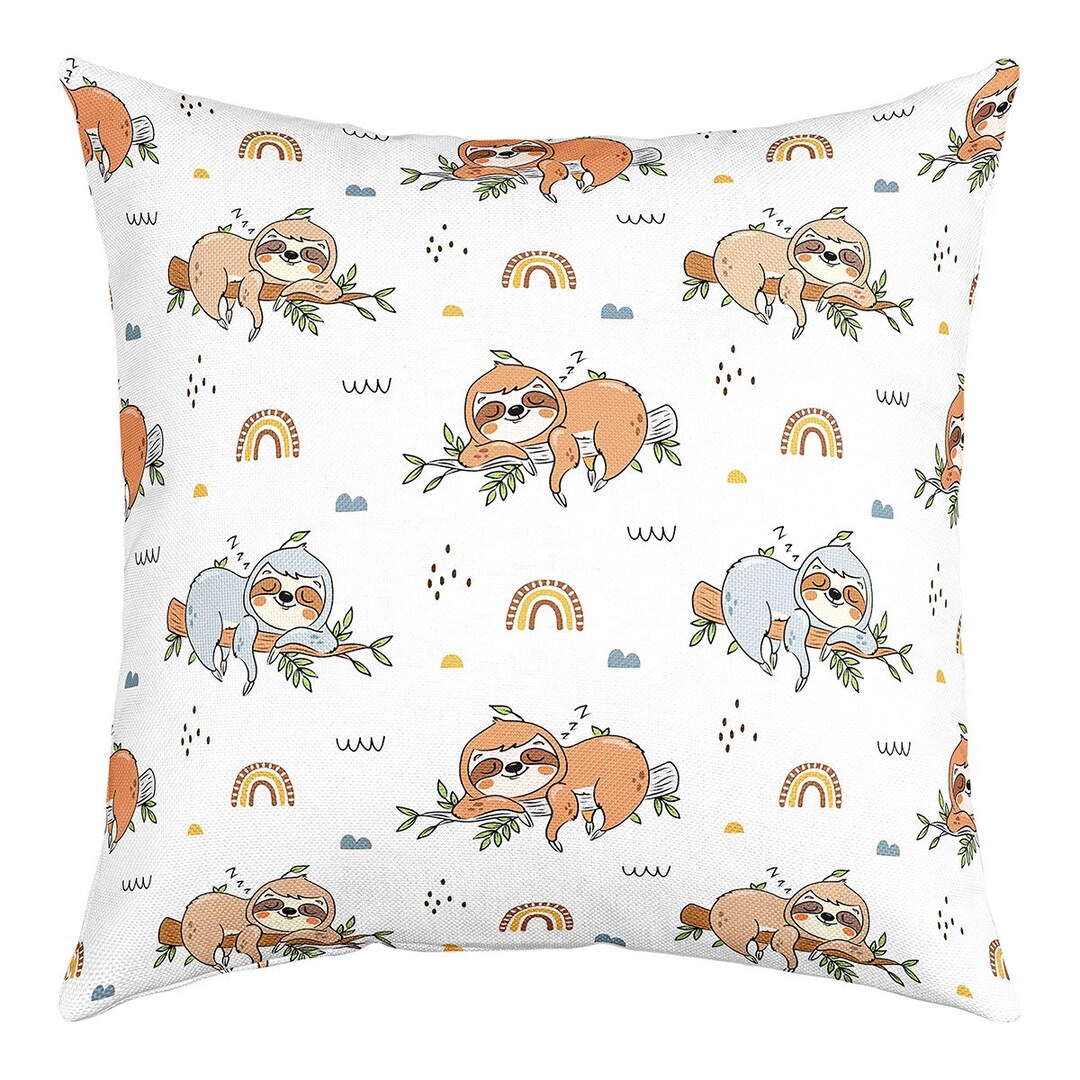 Cartoon Sloth Sofa Pillow Cover, Lovely Wild Animal Jungle Branches ...