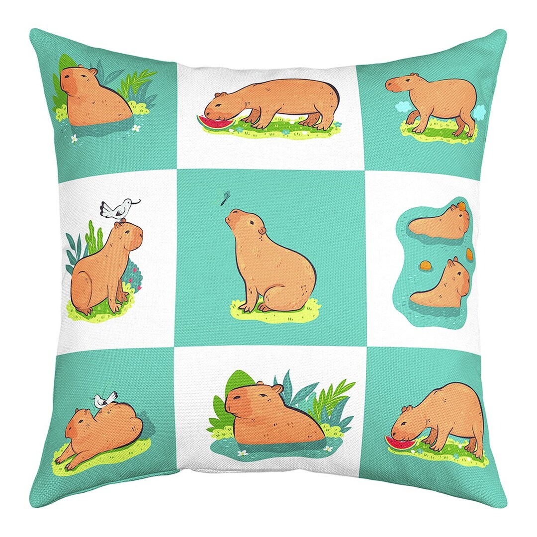 Cartoon Capybara Pillow Cover, Cute Lake Animal Lovely Sofa Cushion ...