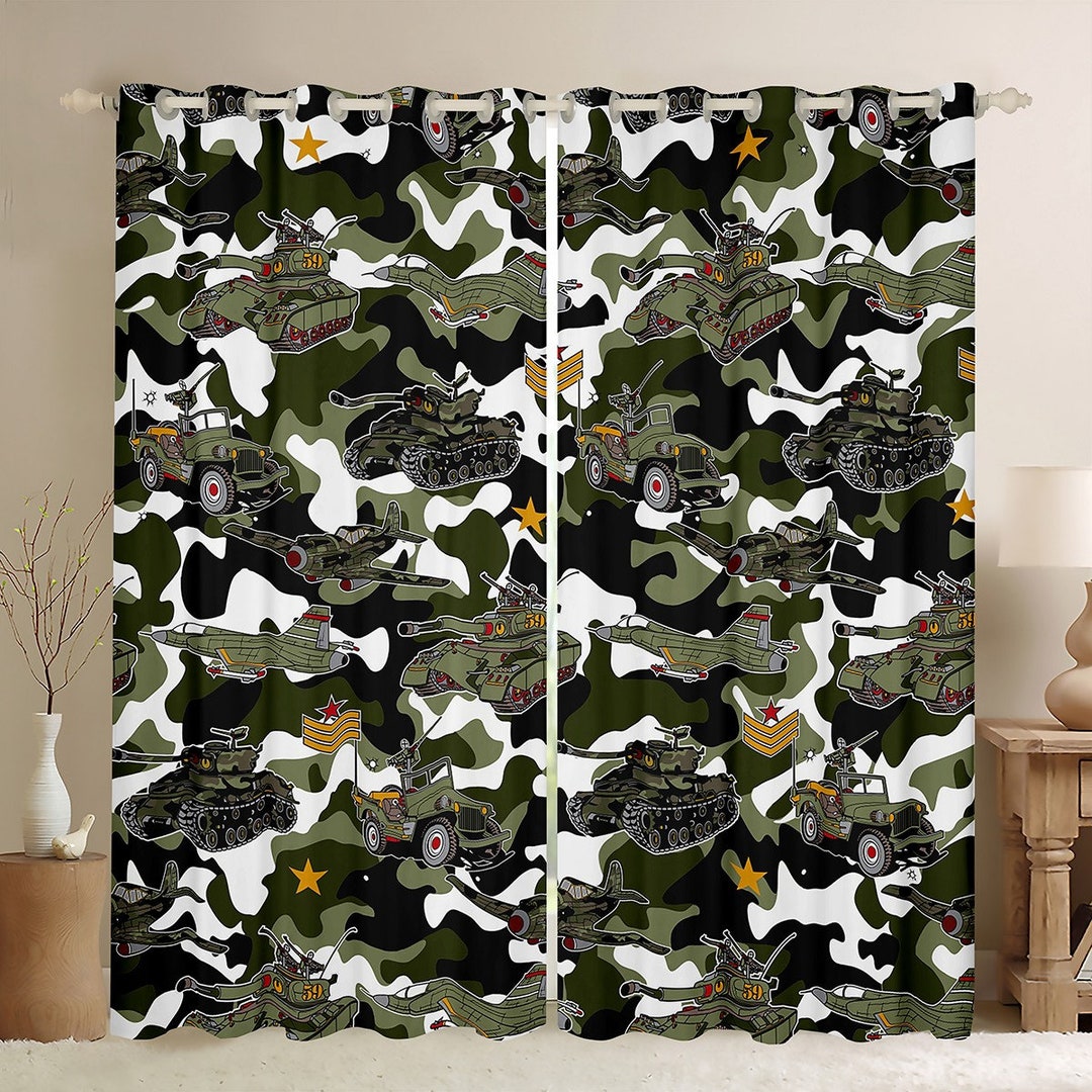Military Tank Airplane Window Curtain Set Army Green - Etsy