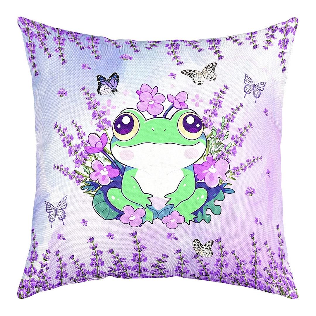 Cartoon Frog Pillow Case Cover, Rustic Lavender Flowers Pillow Cover ...